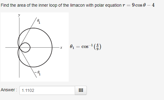 Solved Find the area of the inner loop of the lim acon with | Chegg.com