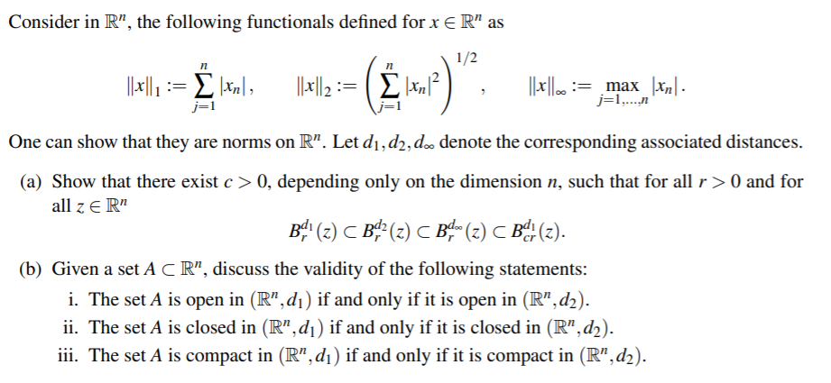 Solved Consider in R”, the following functionals defined for | Chegg.com