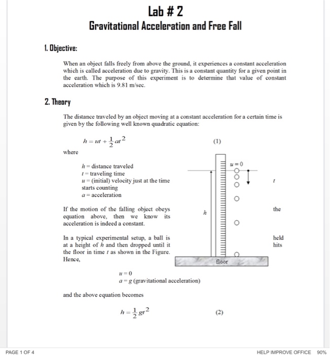 Solved Lab 2 Gravitational Acceleration And Free Fall 1