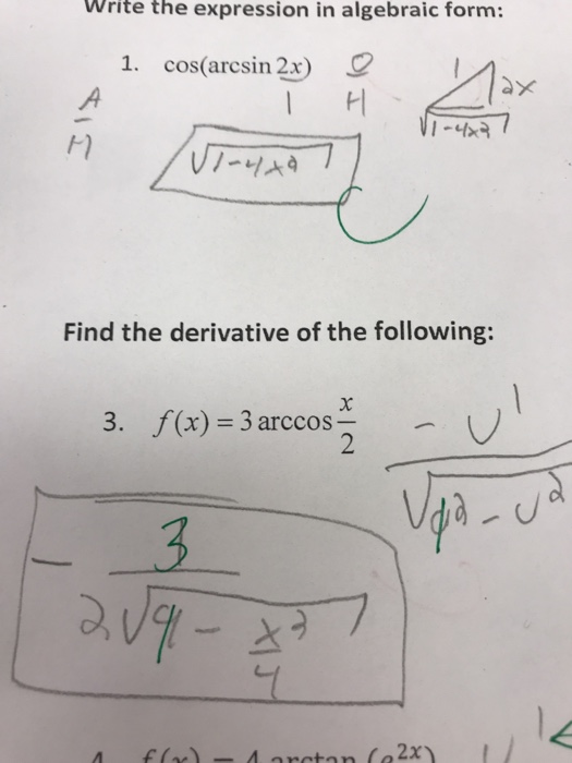 Solved Write the expression in algebraic form: 1. cos(arcsin | Chegg.com