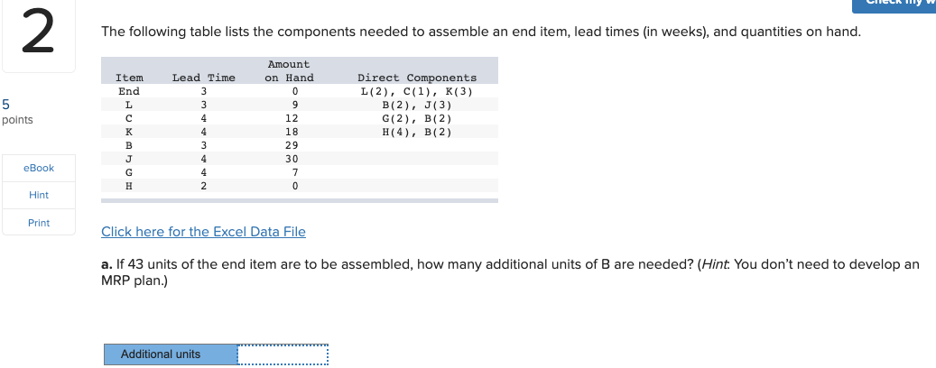 Solved 2 The following table lists the components needed to | Chegg.com