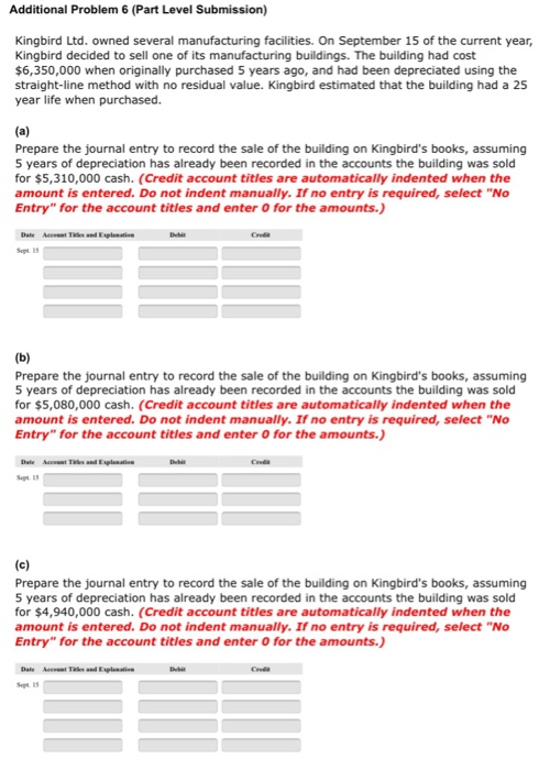 Solved Additional Problem 6 (Part Level Submission) Kingbird | Chegg.com