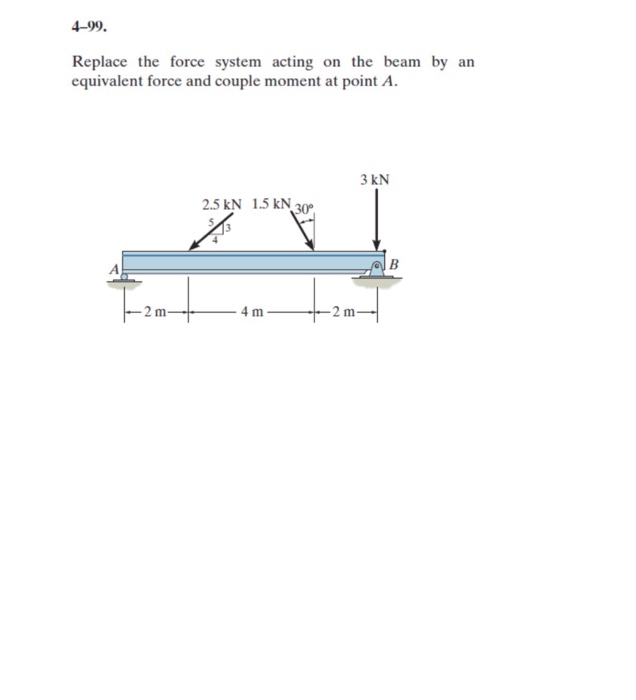 Solved 4-99. Replace the force system acting on the beam by | Chegg.com