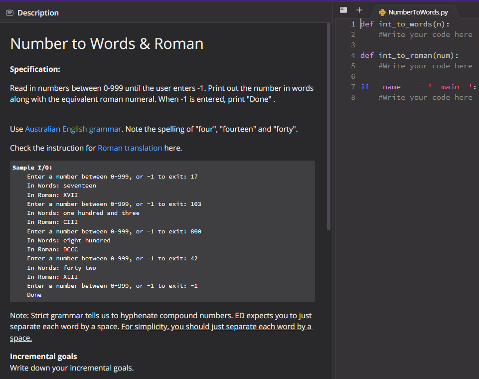 Solved Number to Words & Roman Specification: Read in | Chegg.com