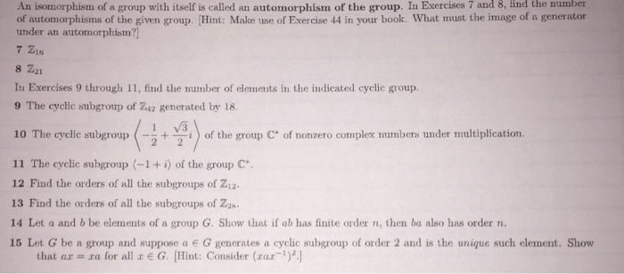 Solved is called an automorphism of the group. In Exercises | Chegg.com