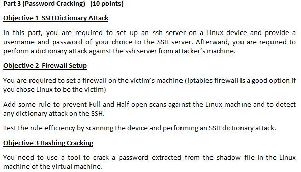 Solved Part 3 (Password Cracking) (10 ﻿points)Objective 1 | Chegg.com