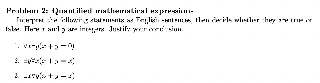 Solved Problem 2: Quantified mathematical expressions | Chegg.com