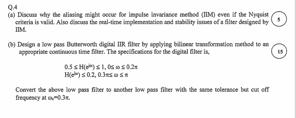 Solved Q.4 (a) Discuss why the aliasing might occur for | Chegg.com