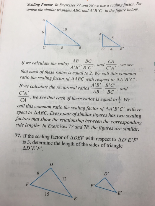 Solved if the scaling factor of triangle DEF with respect to | Chegg.com