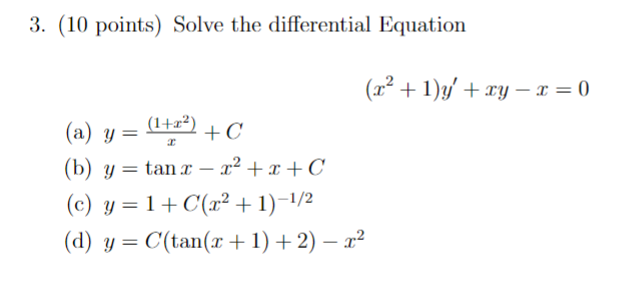 Solved (10 ﻿points) ﻿Solve the differential | Chegg.com