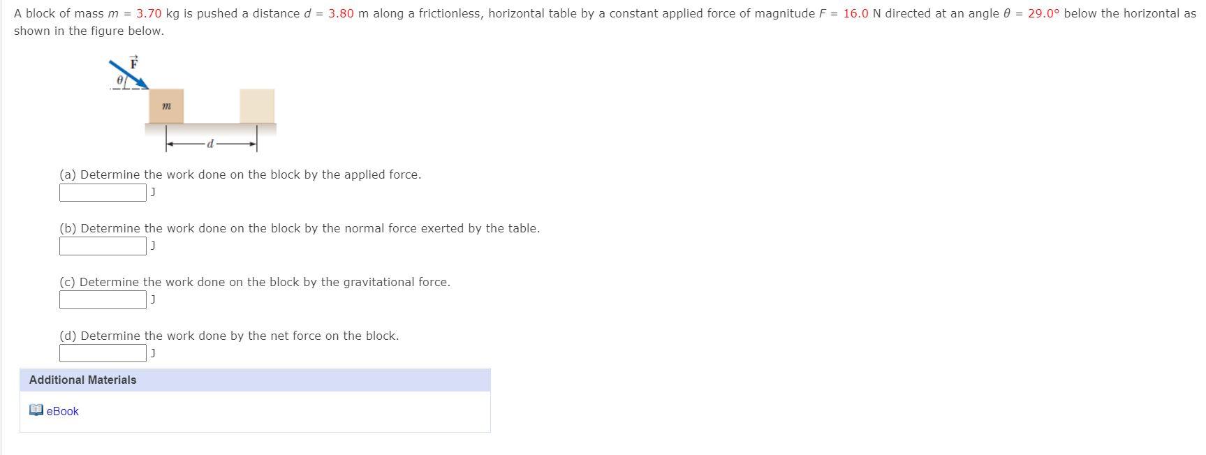 Solved A block of mass m = 3.70 kg is pushed a distance d = | Chegg.com