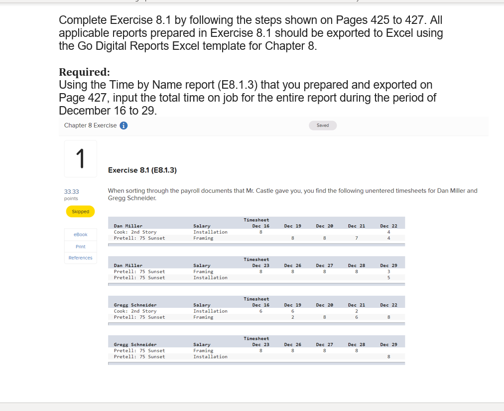 Complete Exercise 8.1 by following the steps shown on | Chegg.com