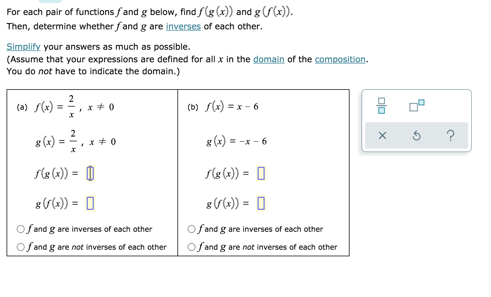 Solved For each pair of functions f and g below, find | Chegg.com