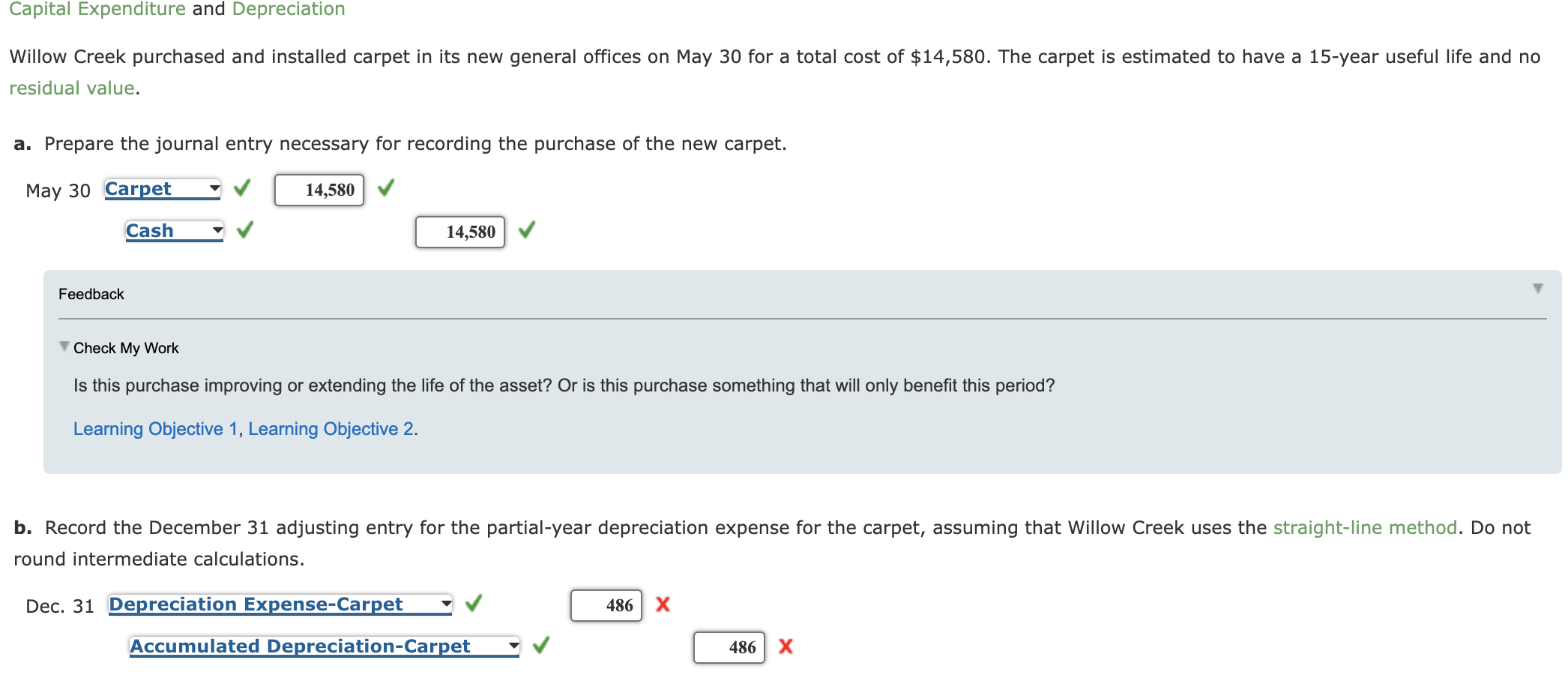 Solved Capital Expenditure and Depreciation Willow Creek | Chegg.com