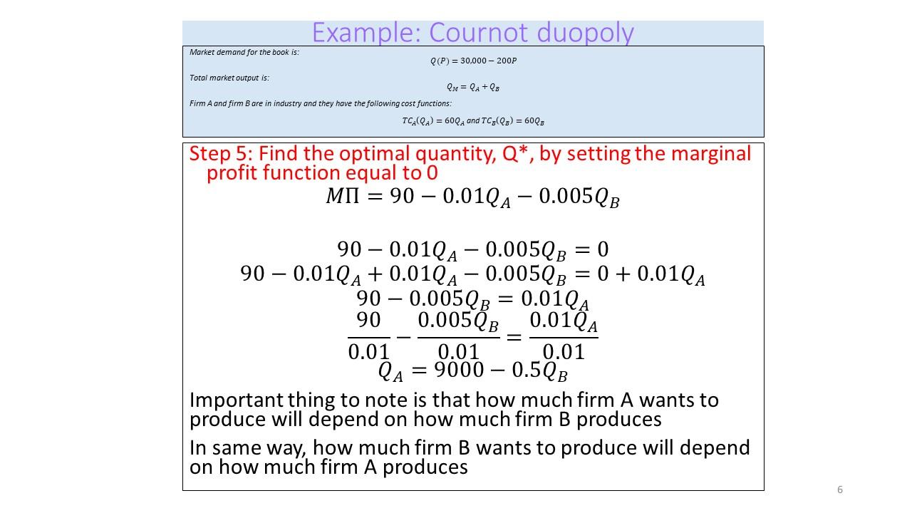 Solved Example: Cournot duopoly Your firm sells a textbook | Chegg.com