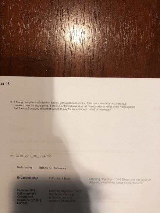 Solved Exercise 10-8 Utlization of a Constrained Resource | Chegg.com