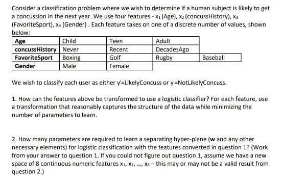 Solved Consider a classification problem where we wish to | Chegg.com