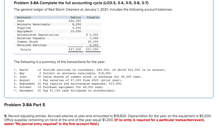 Solved Problem 3-8A Complete the full accounting cycle | Chegg.com