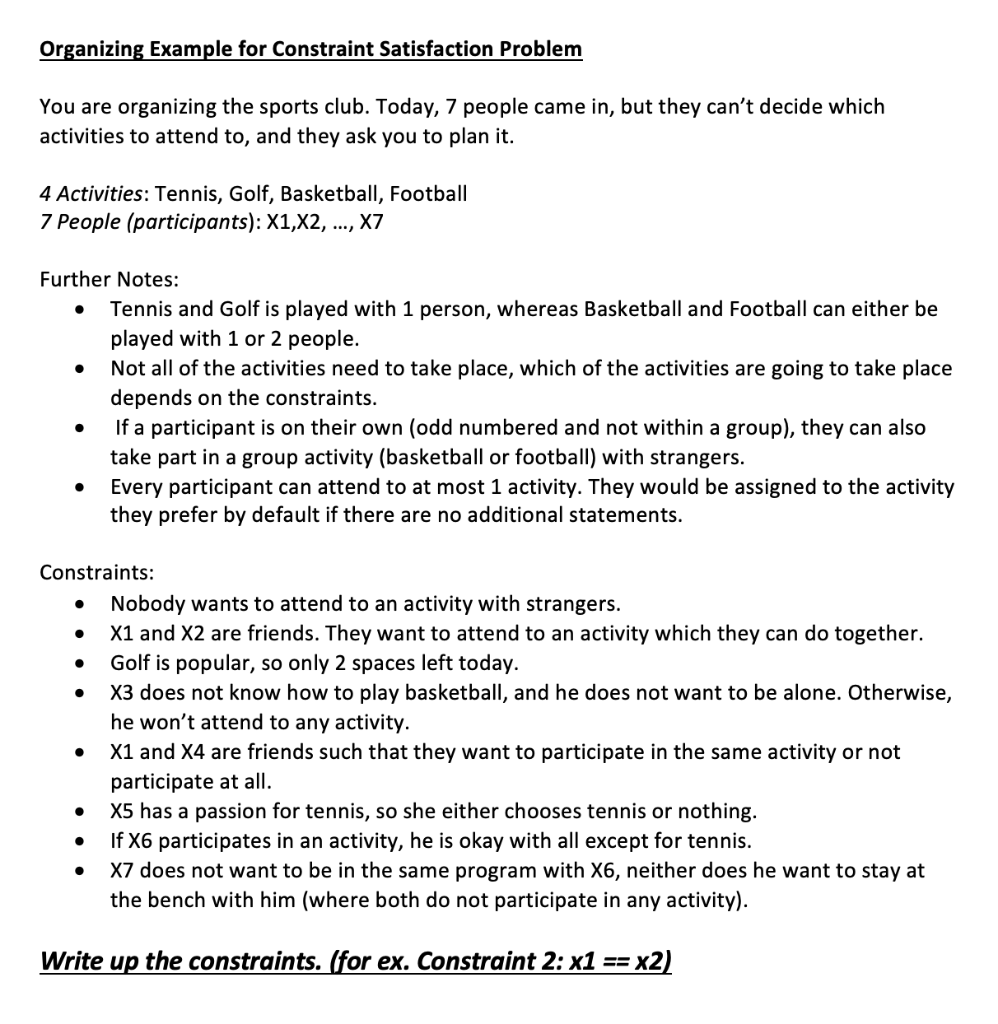 Solved Organizing Example for Constraint Satisfaction | Chegg.com