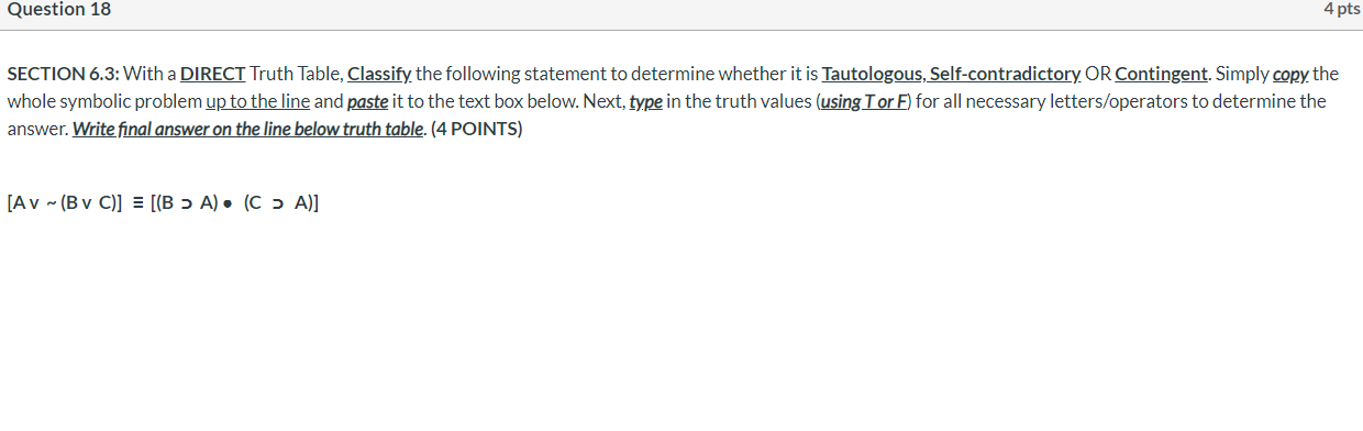 Solved Question 18 4 pts SECTION 6.3: With a DIRECT Truth | Chegg.com