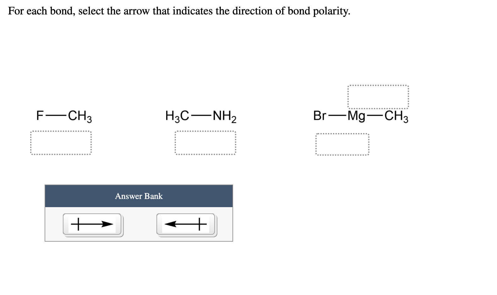 Solved For each bond, select the arrow that indicates the | Chegg.com