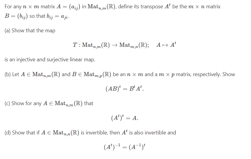 Solved For any n×mn×m matrix A=(aij)A=(aij) in | Chegg.com