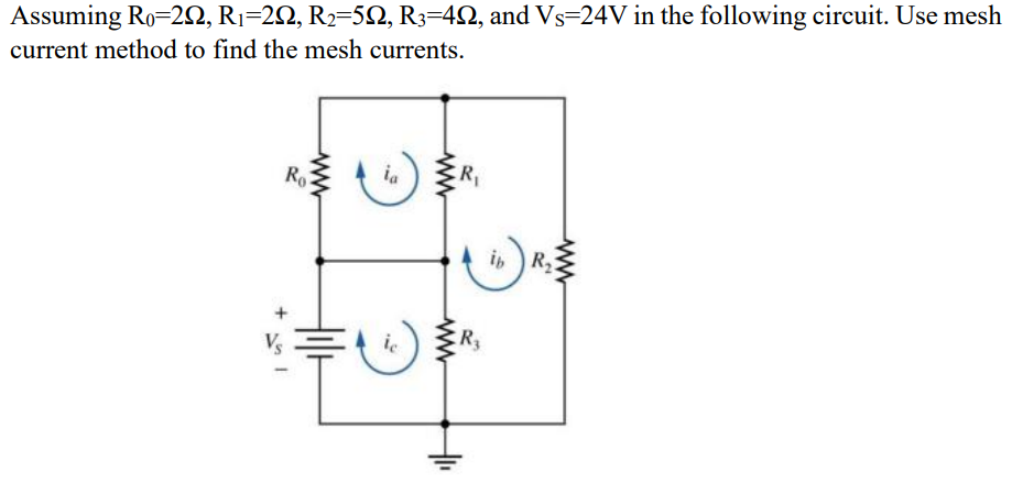 Solved Assuming R0=2Ω,R1=2Ω,R2=5Ω,R3=4Ω, and VS=24 V in the | Chegg.com