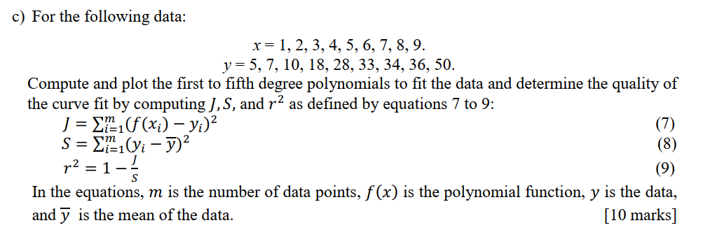 Solved c) For the following data: x= 1, 2, 3, 4, 5, 6, 7, 8, | Chegg.com