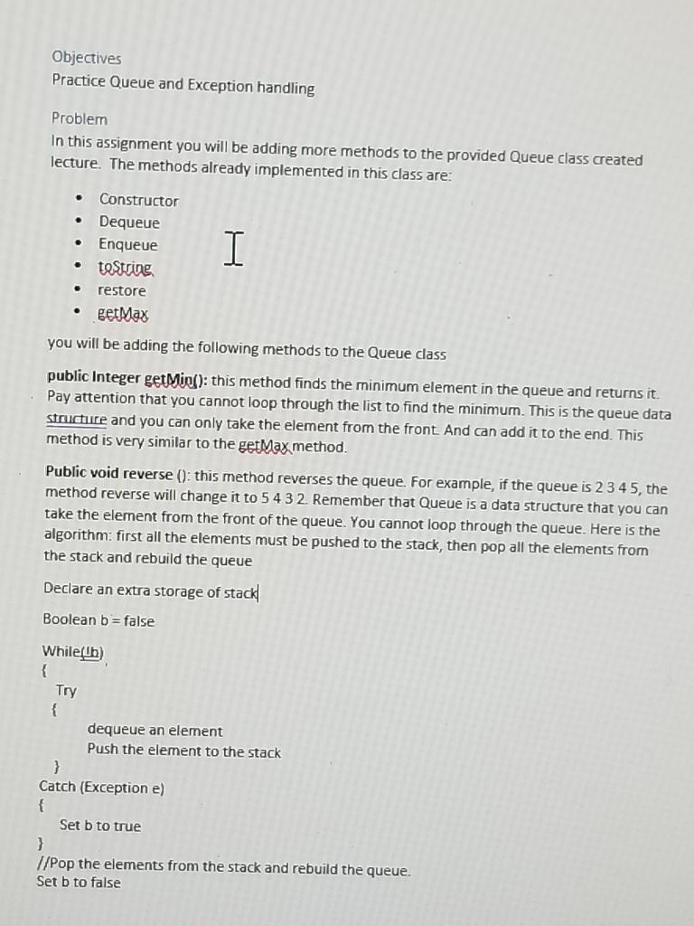 Solved Objectives Practice Queue and Exception handling | Chegg.com