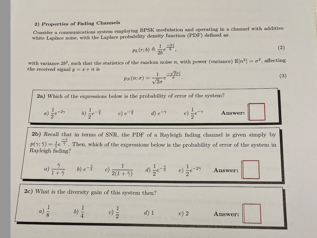 2) Properties of Fading Channels Consider a | Chegg.com
