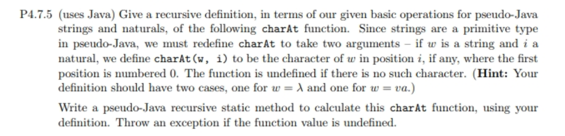 P4.7.5 (uses Java) Give a recursive definition, in | Chegg.com