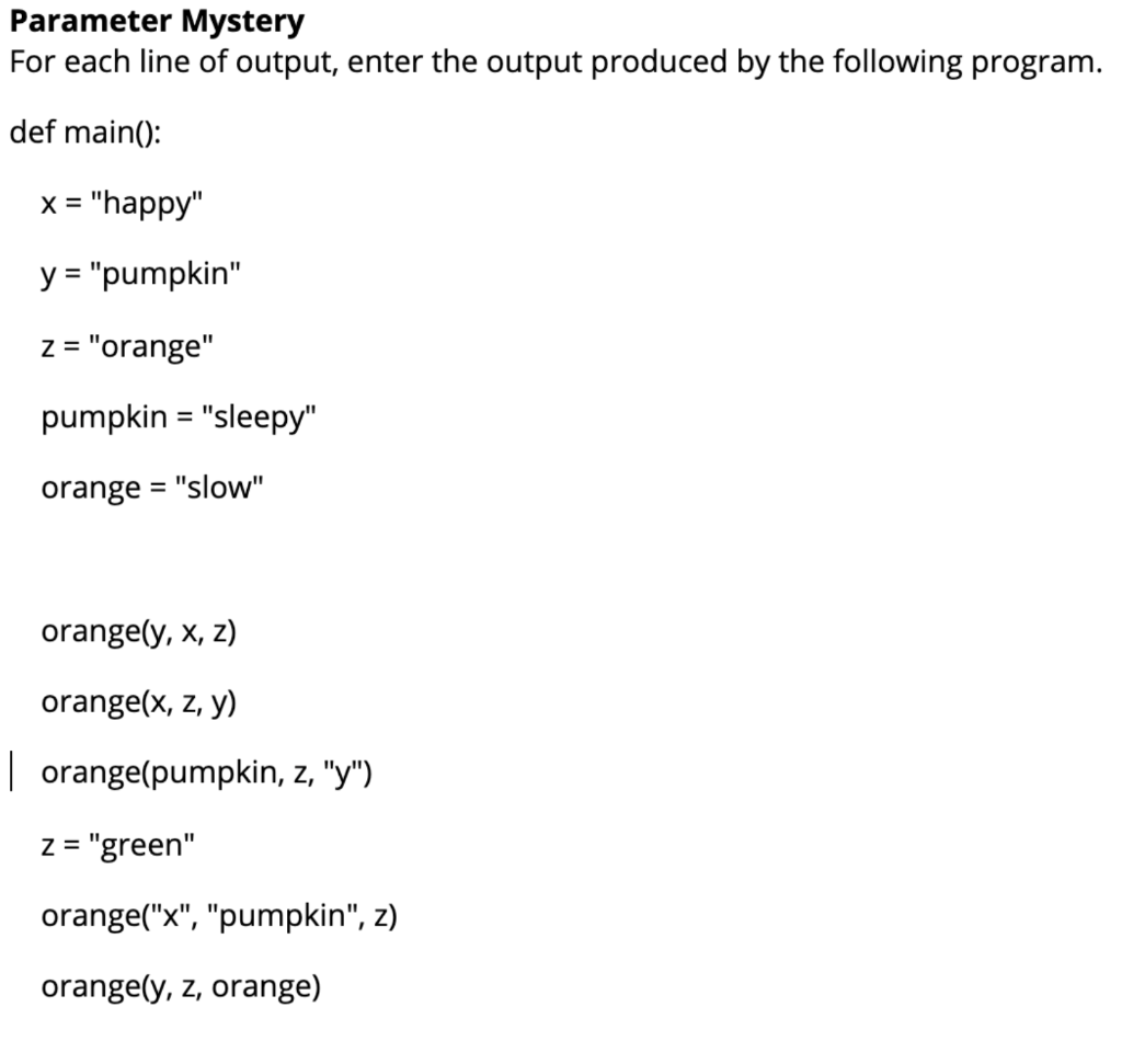 Solved Parameter Mystery For each line of output, enter the | Chegg.com