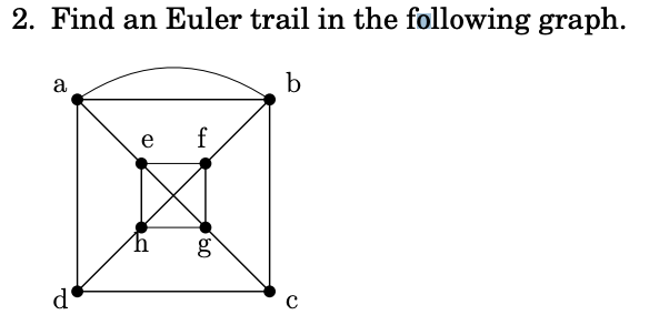 Solved 2. Find an Euler trail in the following graph. a b е | Chegg.com