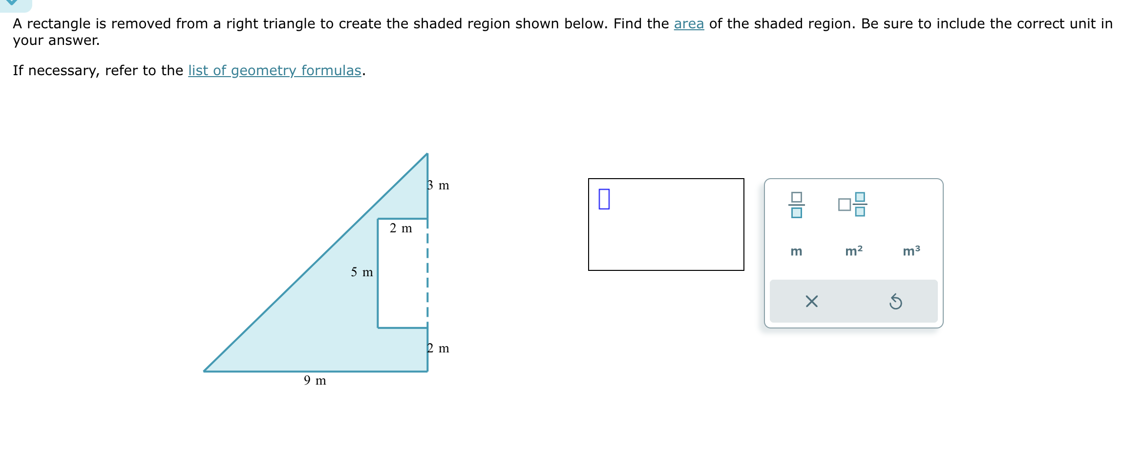 Solved A rectangle is removed from a right triangle to | Chegg.com