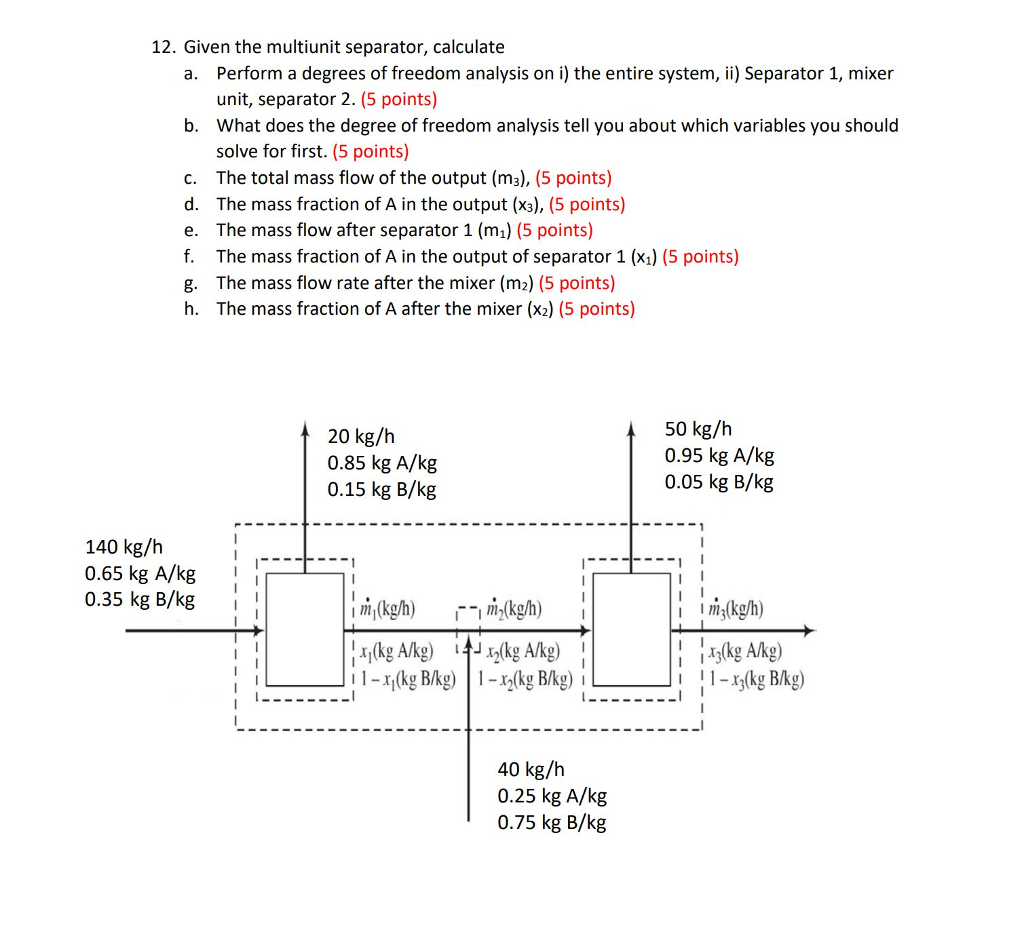 Solved 12. Given the multiunit separator, calculate a. | Chegg.com