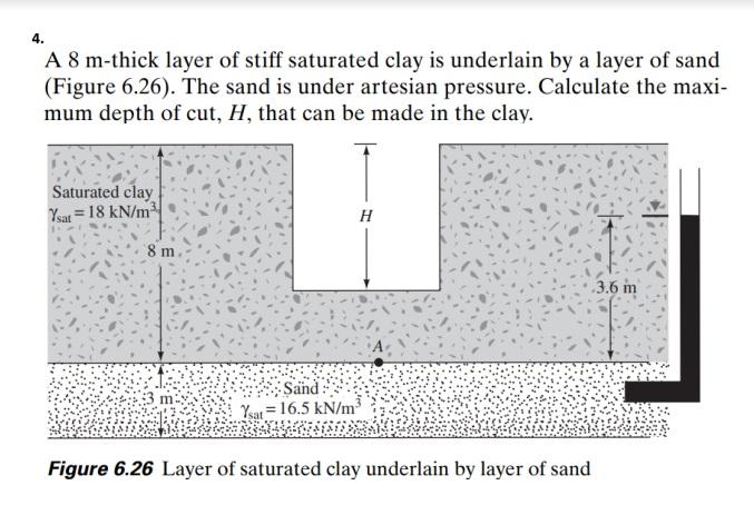 Solved 4. A 8 m-thick layer of stiff saturated clay is | Chegg.com