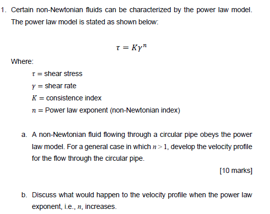 Solved 1. Certain non-Newtonian fluids can be characterized | Chegg.com