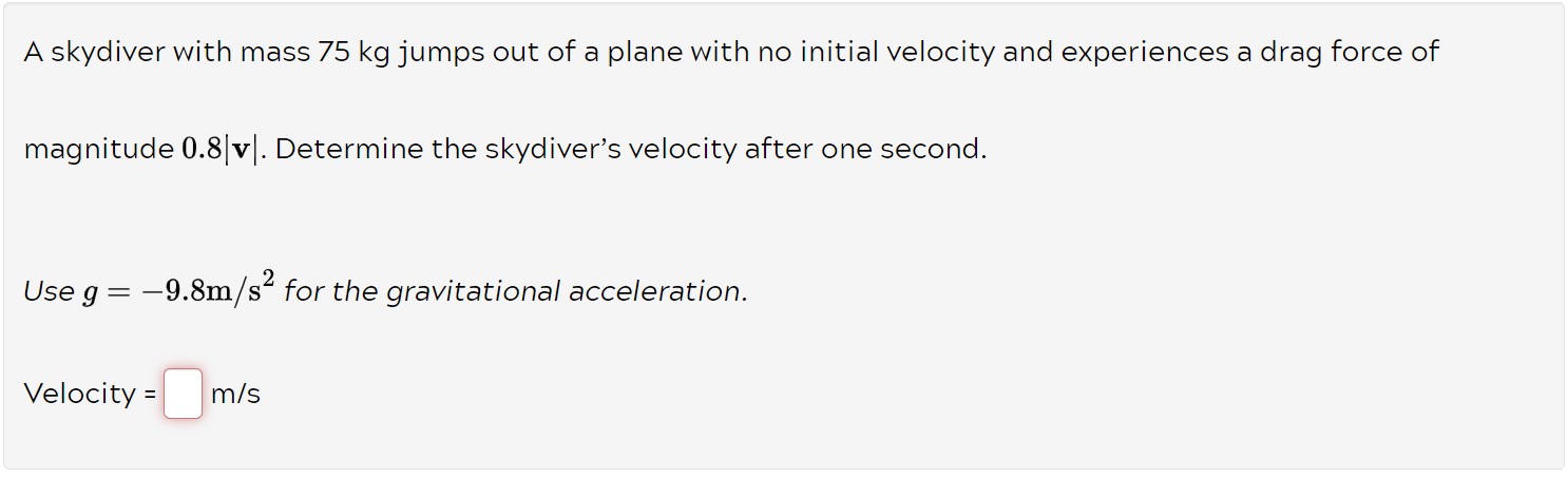 Solved A skydiver with mass 75 kg jumps out of a plane with | Chegg.com