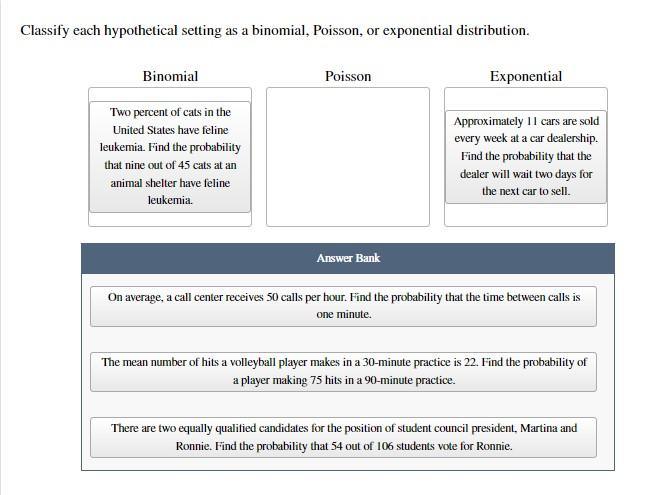 Solved Classify each hypothetical setting as a binomial, | Chegg.com