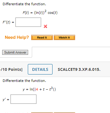 Solved Differentiate the function. F(t)=(ln(t))2cos(t) | Chegg.com
