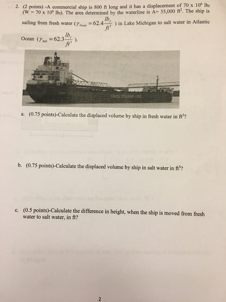 Solved 2. (2 points) -A commercial ship is 800 ft long and | Chegg.com