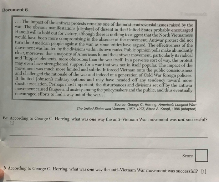Solved Document 6 . The impact of the antiwar protests | Chegg.com