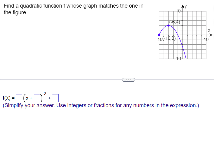 Solved Find a quadratic function f whose graph matches the | Chegg.com