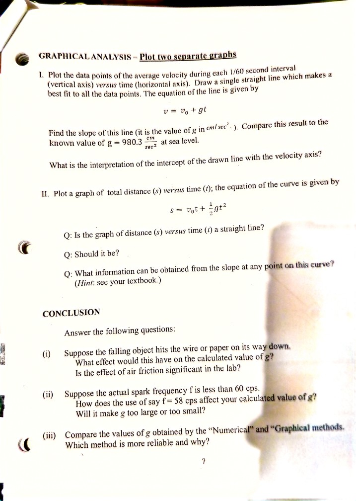 Solved GRAPHICAL ANALYSIS - Plot two separate graphs 1. Plot | Chegg.com