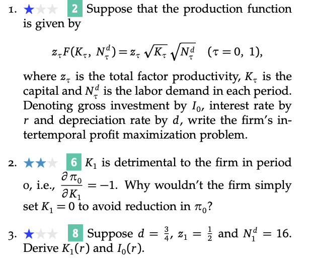 Solved = 1. * * 2 Suppose that the production function is | Chegg.com