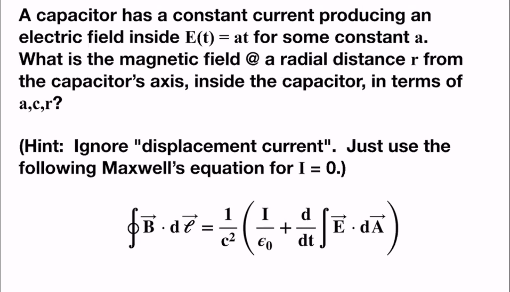 Solved A capacitor has a constant current producing an | Chegg.com