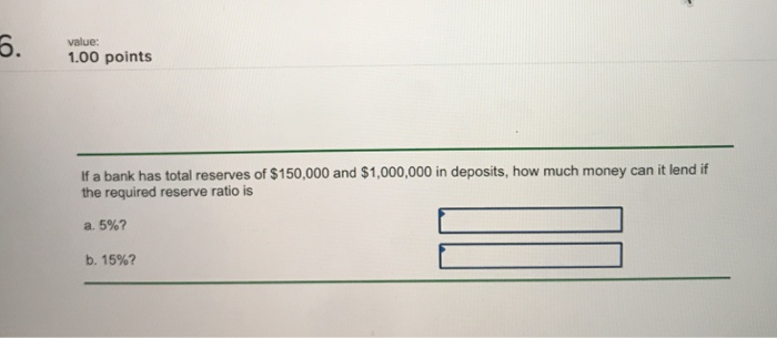 Solved value: .00 points If a bank has total reserves of | Chegg.com