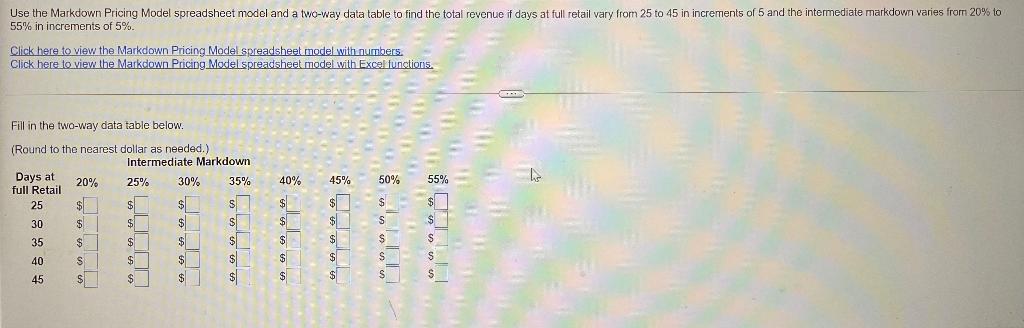 Solved Use the Markdown Pricing Model spreadsheet model and | Chegg.com