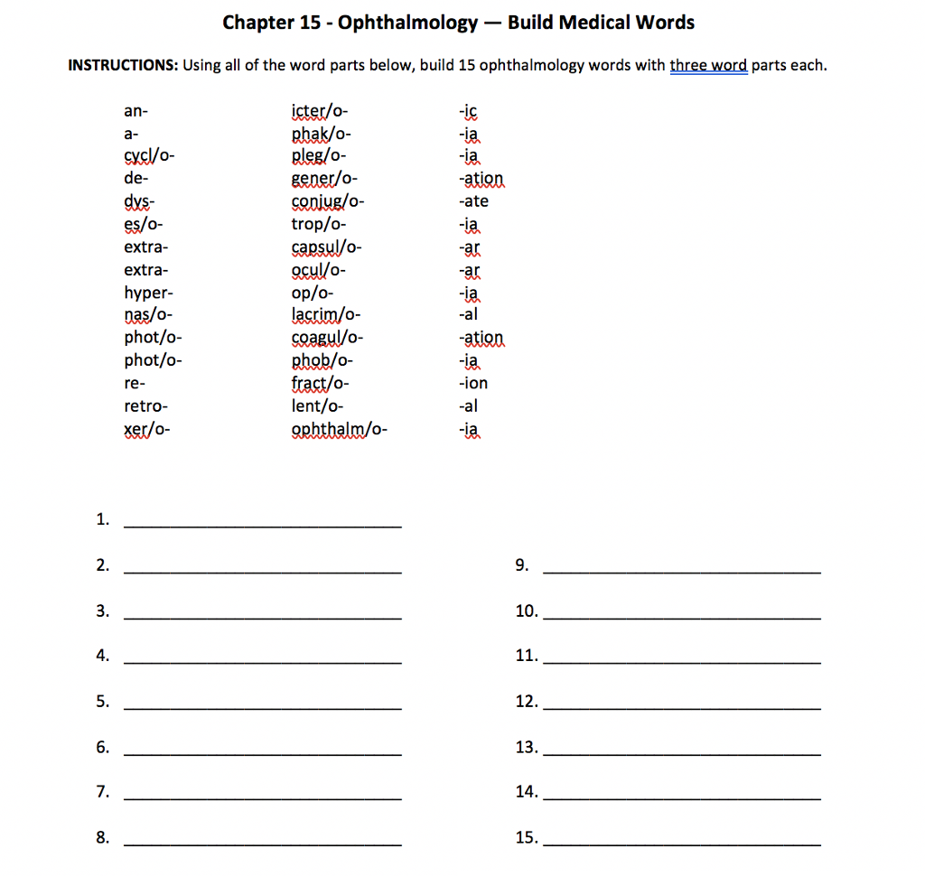 Solved Chapter 15 - Ophthalmology - Build Medical Words | Chegg.com
