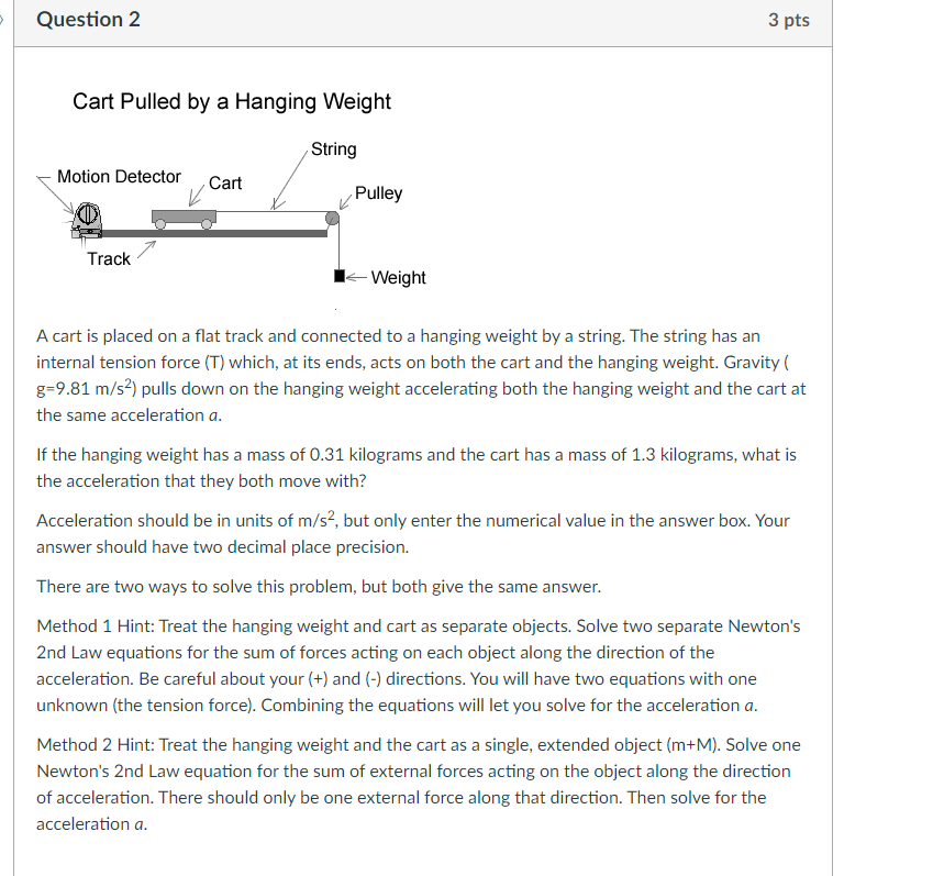Solved Cart Pulled by a Hanging Weight A cart is placed on a | Chegg.com